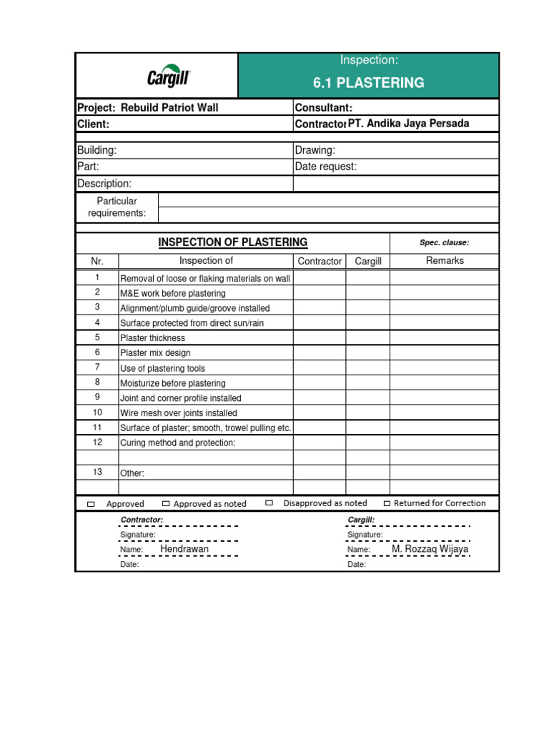 Plastering Inspection Form (Quality) - Merged | PDF | Building ...