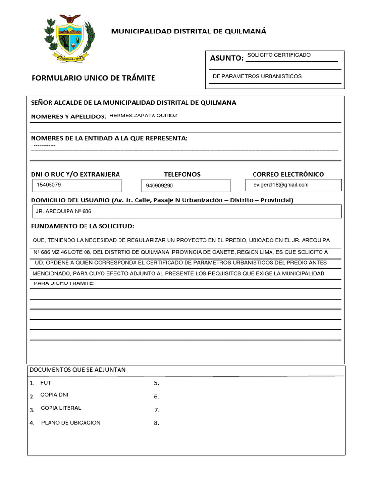 Municipalidad Distrital de Quilmaná: Documentos Que Se Adjuntan 1. 5. 2. 6. 3. 7. 4. 8 | PDF