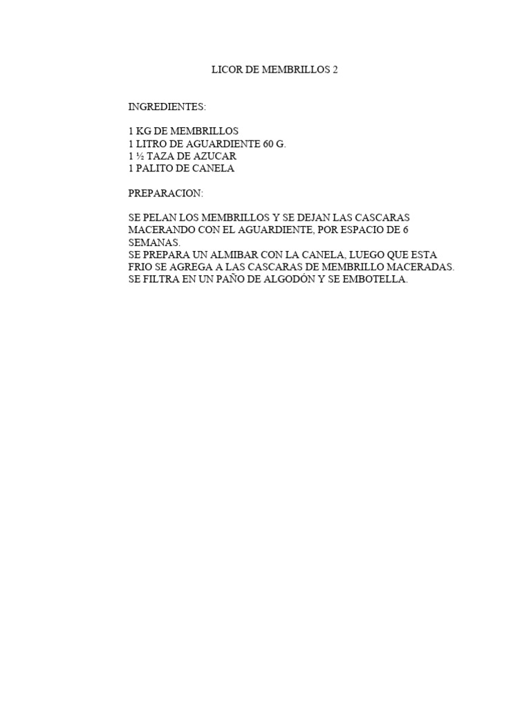 Receta de Licor de Membrillo Casero | PDF