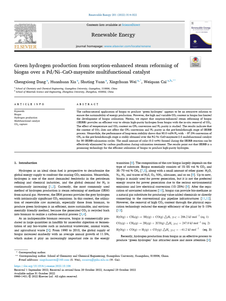 Green Hydrogen from Biogas Reforming | PDF | Methane | Biogas