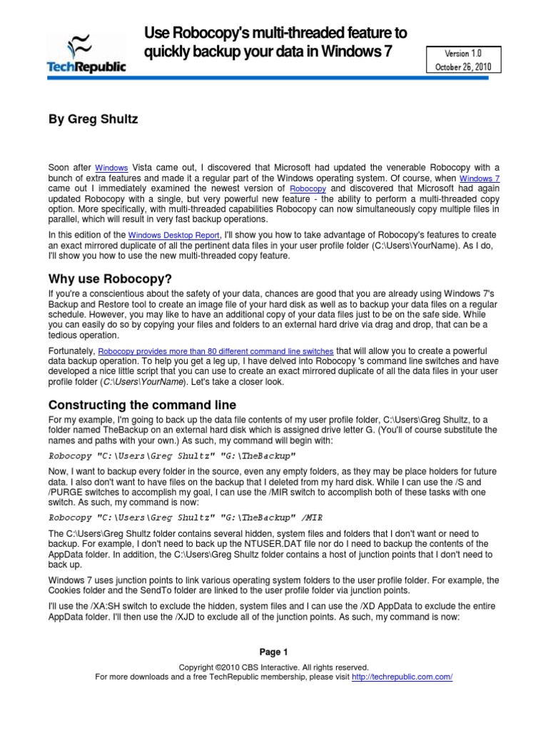 Gshultz DR Robocopy 10-29 | PDF | Windows 7 | Computer File