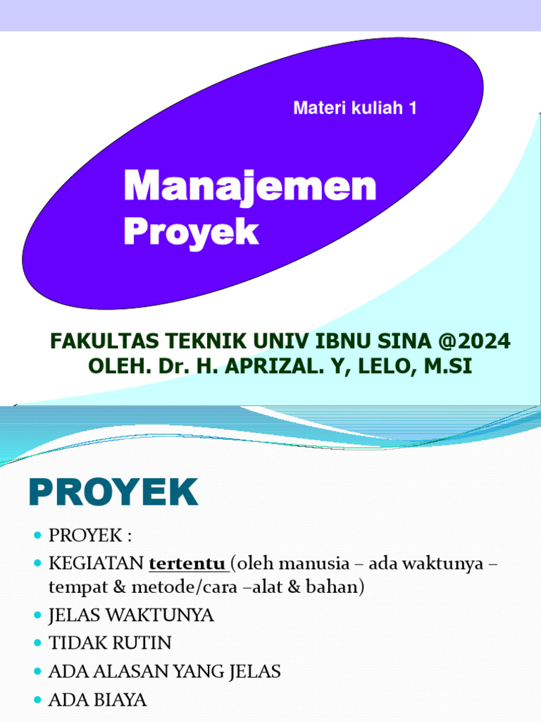 BAB 1 KONSEPSI MANAJEMEN PROYEK 2024 | PDF