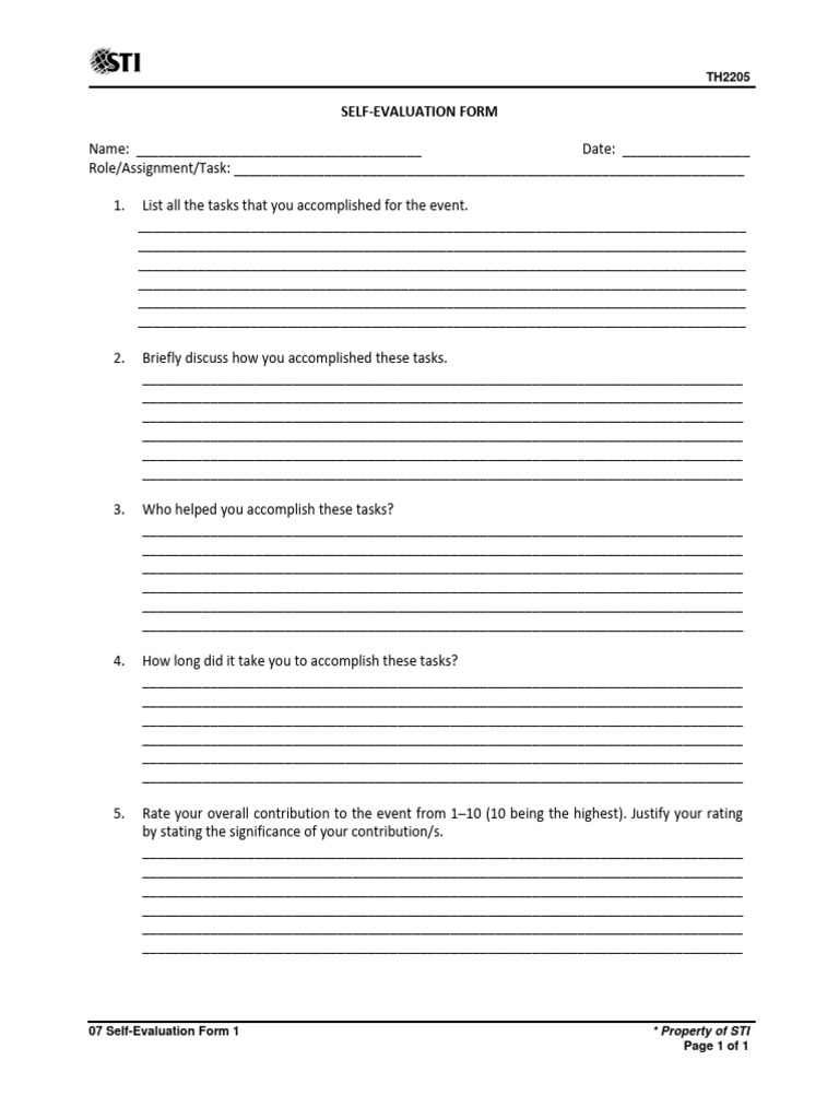 07 Self-Evaluation Form 1 | PDF