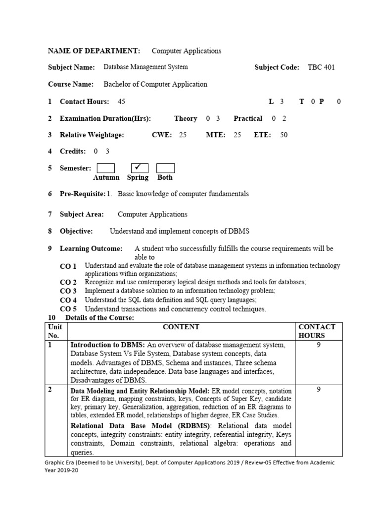 TBC 401 Database Management System | PDF | Databases | Relational Database
