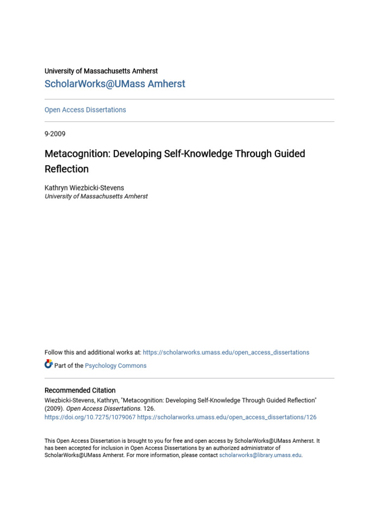 Metacognition Developing Self Knowledge Through Guided Reflection Pdf Metacognition Learning