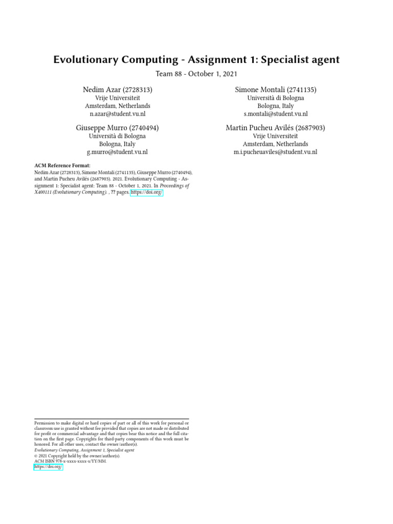 Evolutionary Computing - Assignment 1: Specialist Agent | PDF | Mathematical Optimization ...