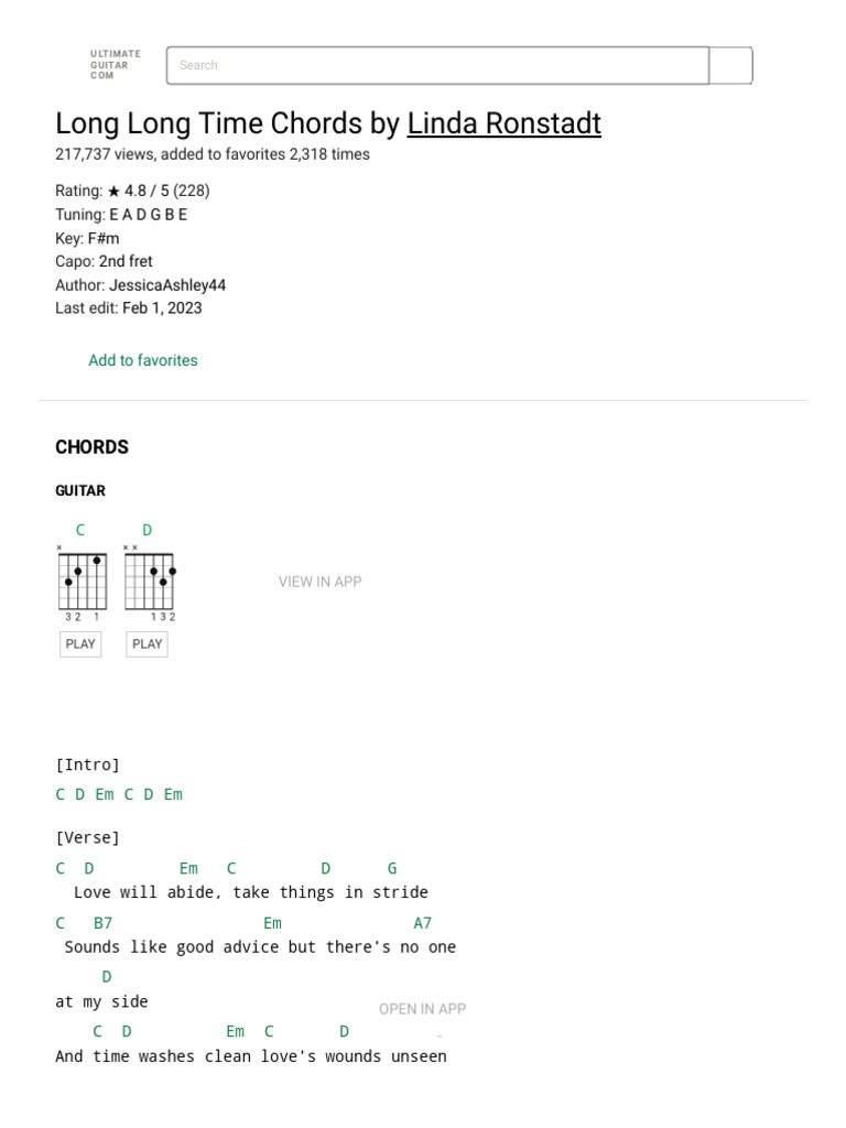 LONG LONG TIME CHORDS (Ver 2) by Linda Ronstadt @ | PDF | Song ...