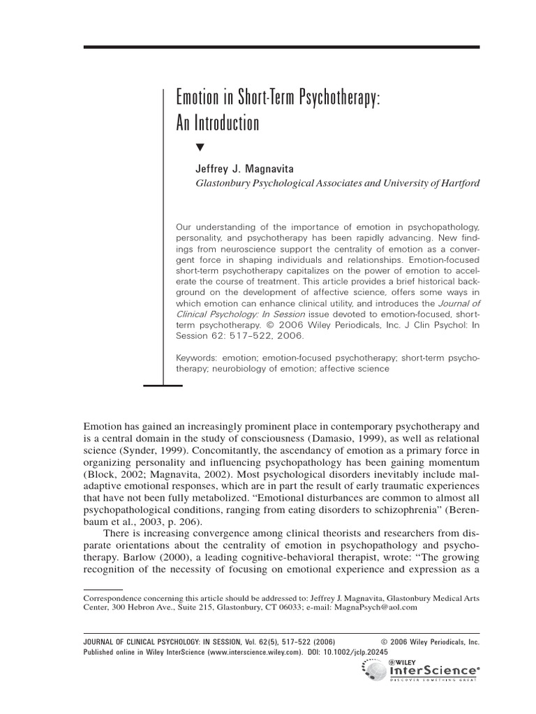 Emotion in Short-Term Psychotherapy | PDF | Psychotherapy | Emotions