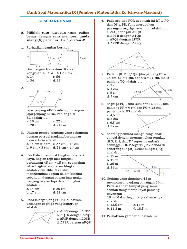 Bank Soal Matematika Ix Ichwan | PDF | Metode & Bahan Ajar | Griya & Taman