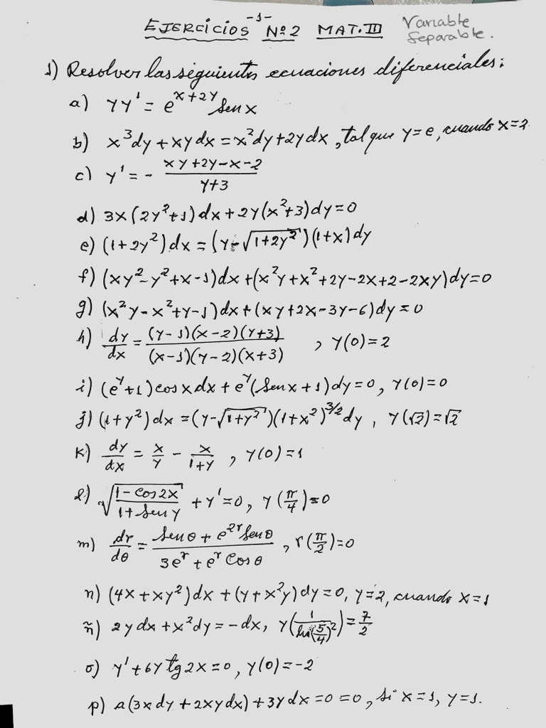 Tarea Variable Separable Y Reducible A Variable Separable Profesor
