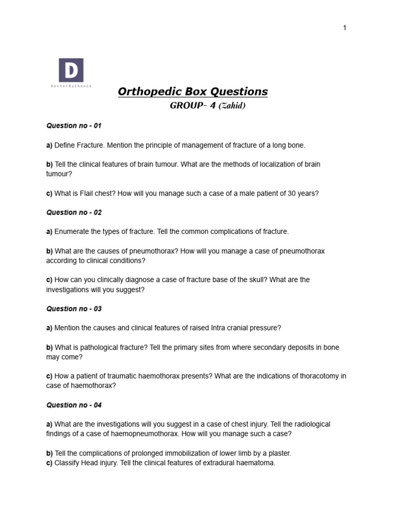 Orthopedic Box Questions | PDF | Thorax | Surgical Specialties