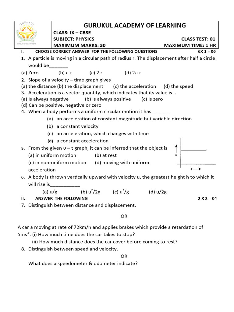 Classix Motion QP 210624 | PDF | Acceleration | Velocity