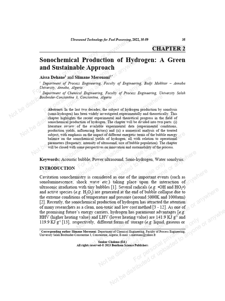 Sonochemical Production of Hydrogen: A Green and Sustainable Approach ...