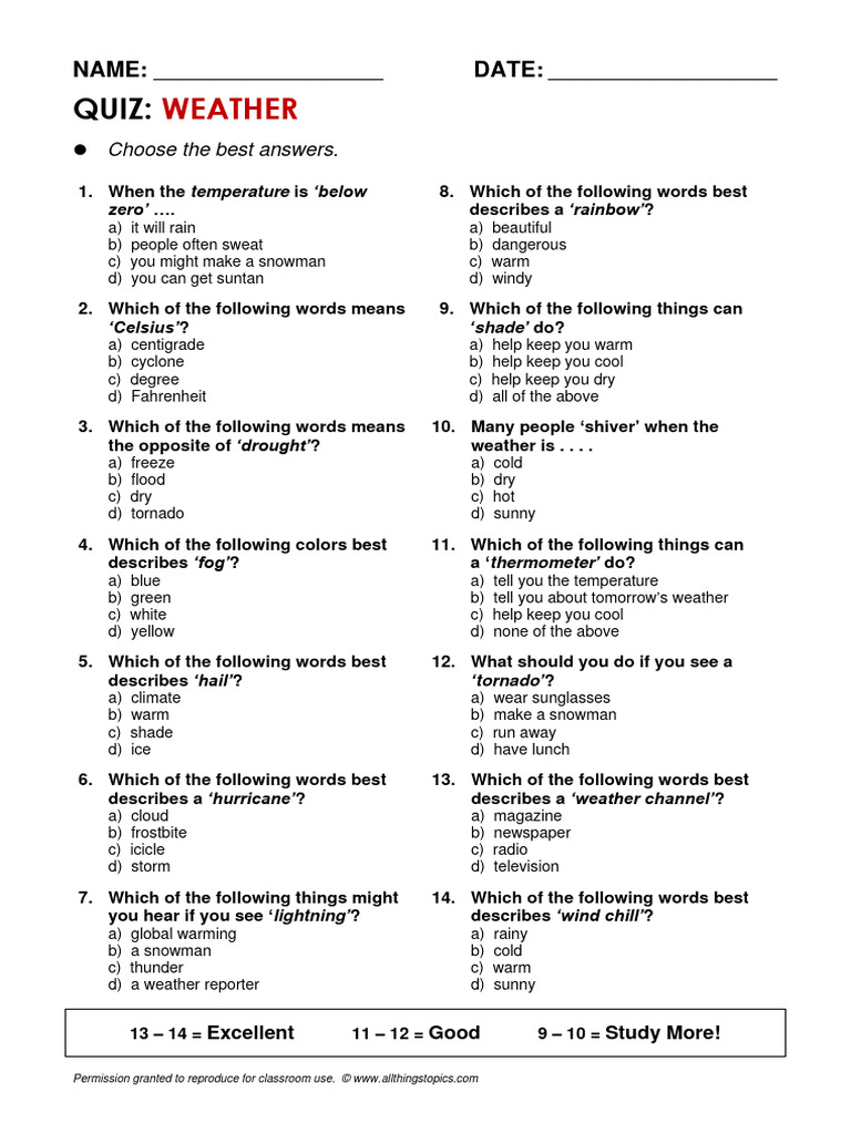 quiz-weather | PDF | Celsius | Fahrenheit