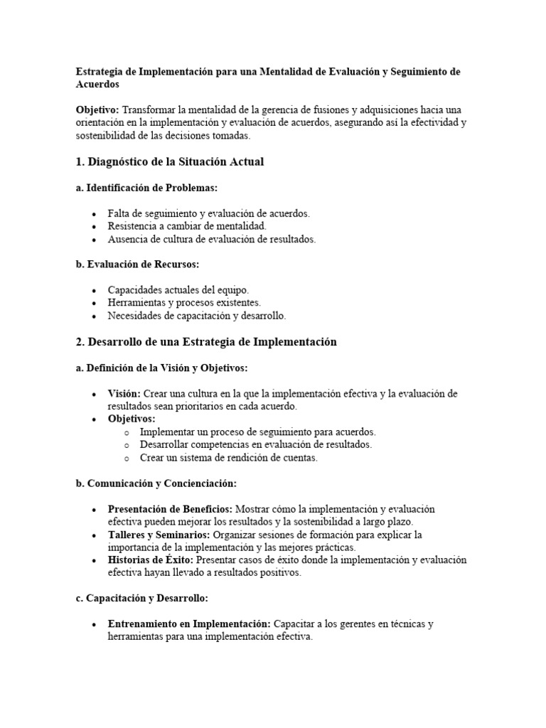 Estrategia de Implementación Para Una Mentalidad de Evaluación y Seguimiento de Acuerdos | PDF ...