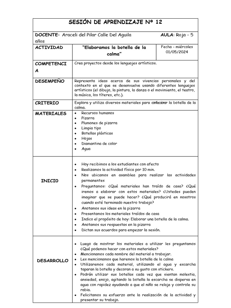 Sesión 12 La Botella de La Calma | PDF