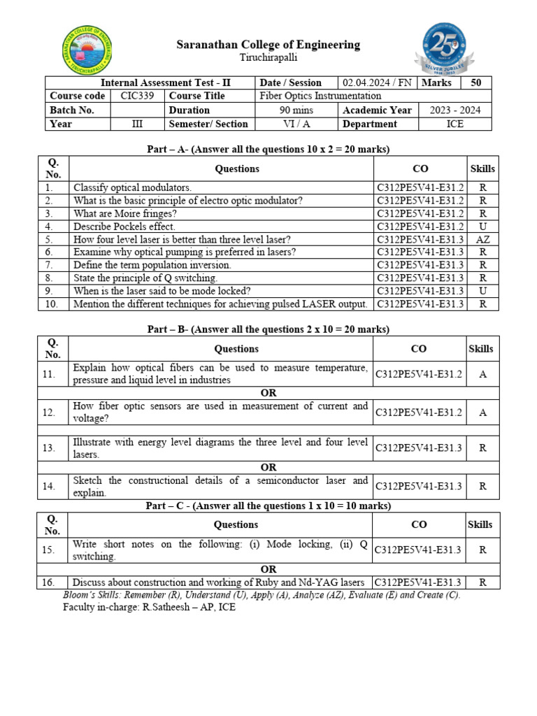 Cic 339 Fiber Optics Instrumentation | PDF | Laser | Electrical Engineering