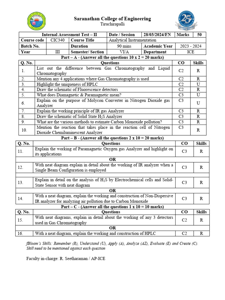 Cic 340 Analytical Instrumentation | PDF | Gas Chromatography | High ...
