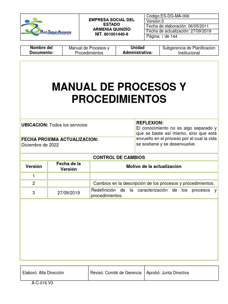 ES-DG-MA-006 Manual de Procesos y Procedimientos | PDF | Calidad (comercial) | Planificación