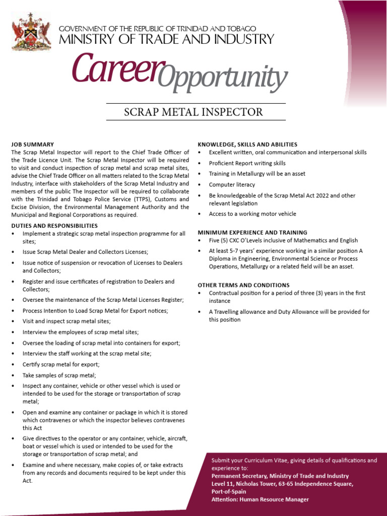 Job Descriptions Scrap Metal Inspector | PDF