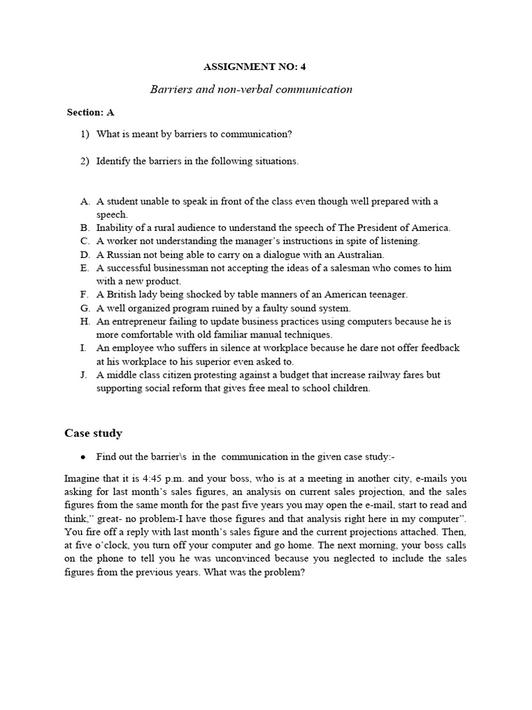 Isha Pise - Assignment 4 Barriers and Non Verbal Communication | PDF | Nonverbal Communication ...