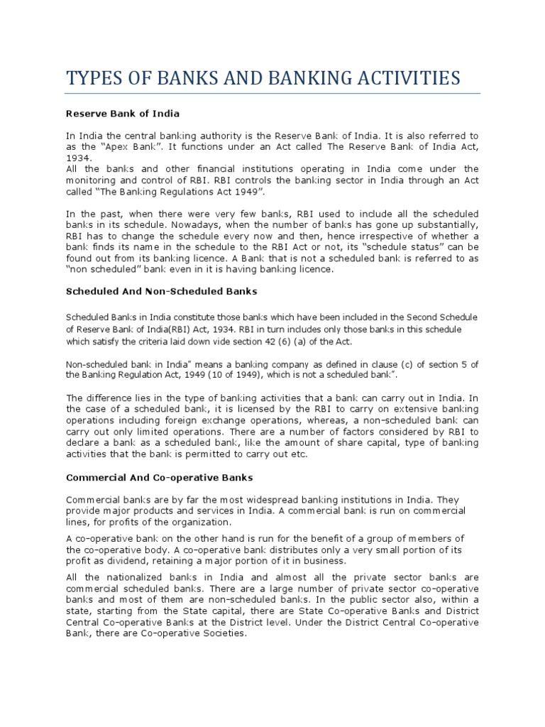 Types of Banks in India | PDF | Reserve Bank Of India | Cooperative