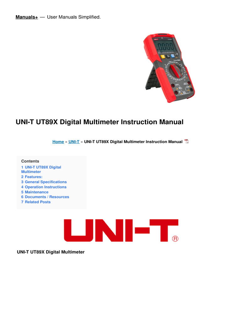 Ut89x Digital Multimeter Manual | PDF | Electrical Impedance ...