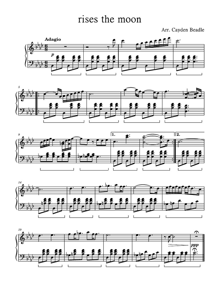 Rises the Moon Piano Sheet Music | PDF