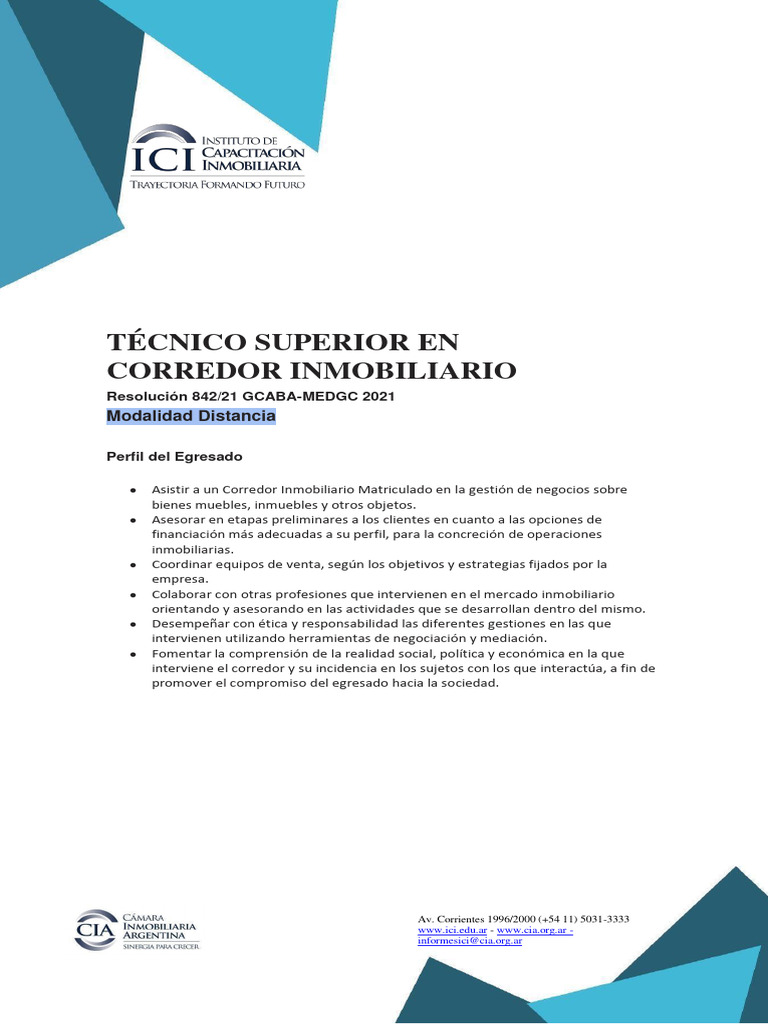 Tec. Sup. Corredor Inmob Modalidad Distancia | PDF | Economias | Business