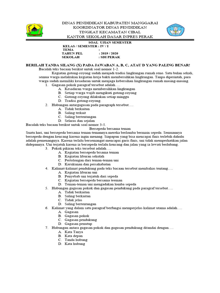 Soal Bindo Kls IV PA YOGI | PDF | Ilmu Sosial | Seni & Disiplin Bahasa