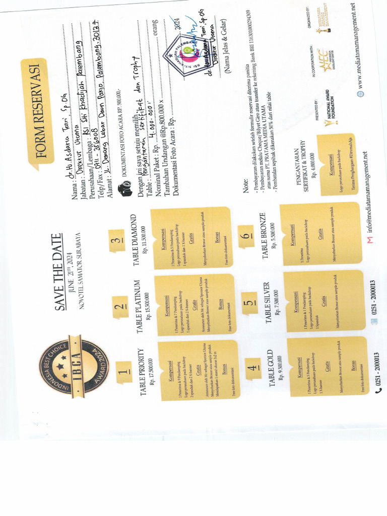 Form Reservasi | PDF