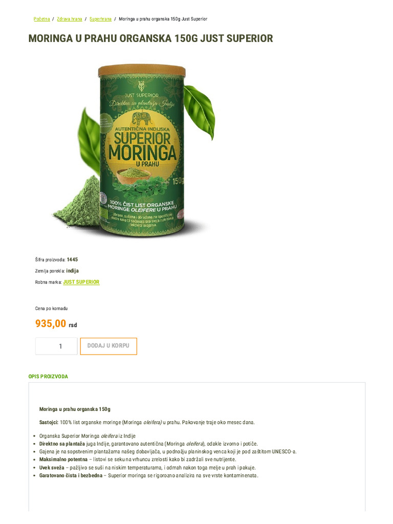 Moringa U Prahu Organska 150g Just Superior | PDF