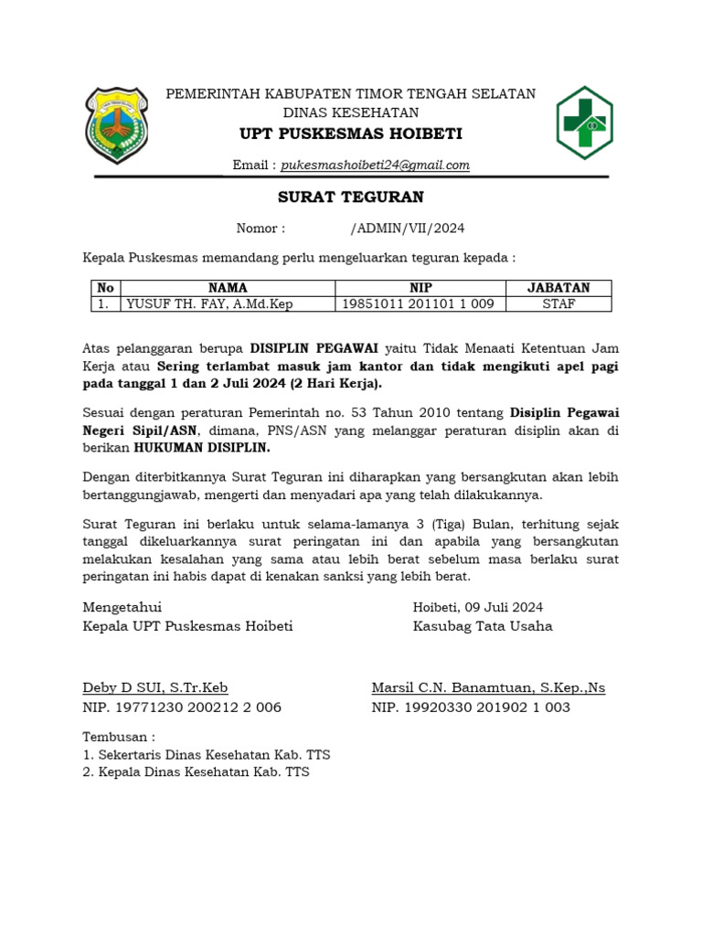 Surat Teguran Disiplin PNS 2024 | PDF