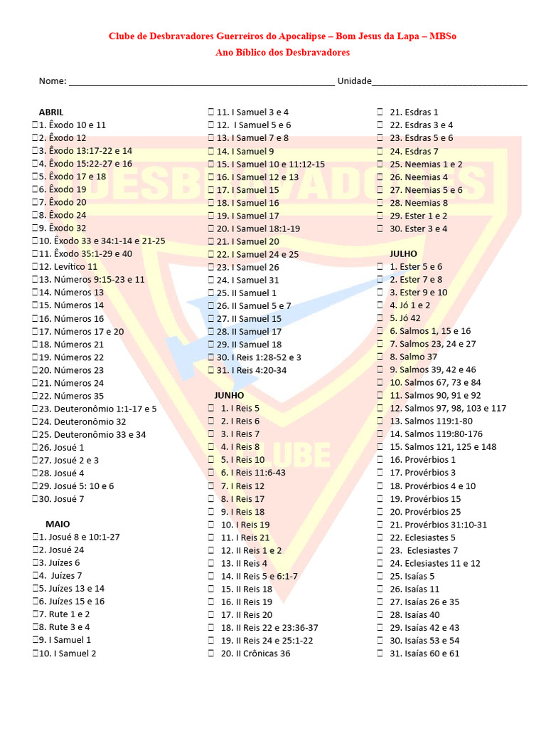 Ano Bíblico Desbravadores Completo | PDF | Conteúdo bíblico | Textos cristãos