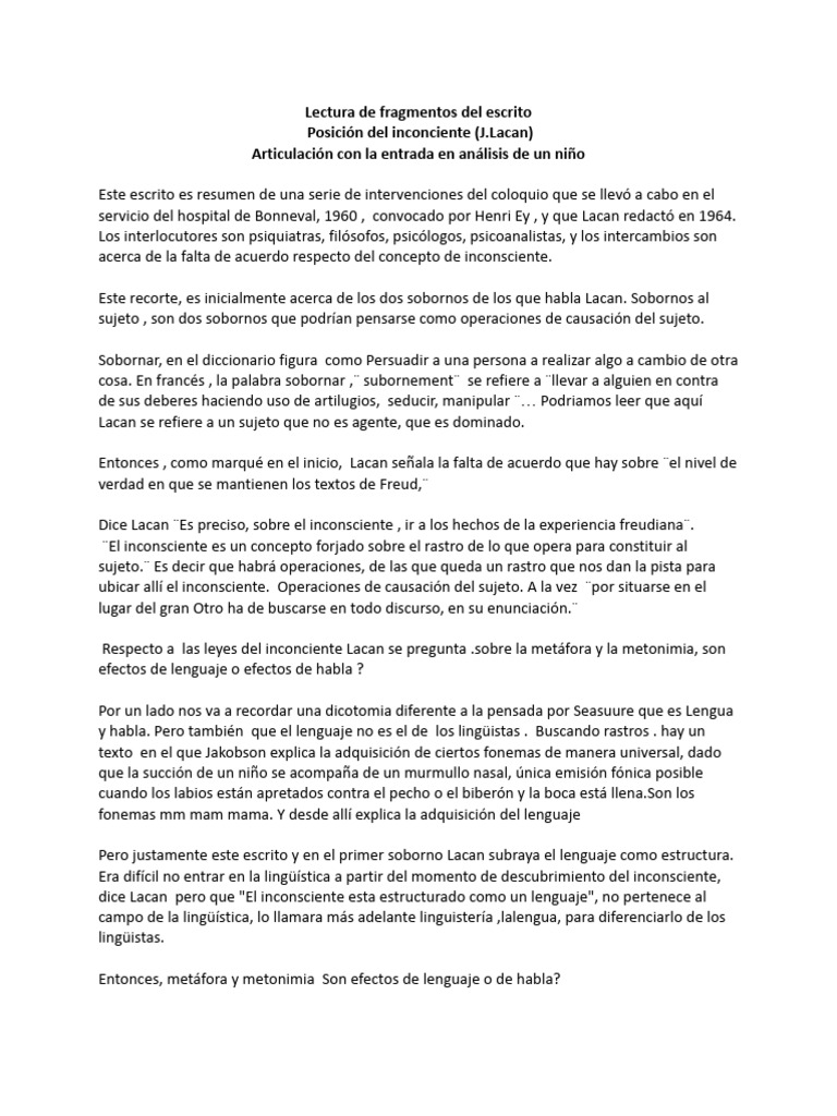 Posicion Del Inconsciente - Sol Haime | PDF | Jacques Lacan | Mente ...