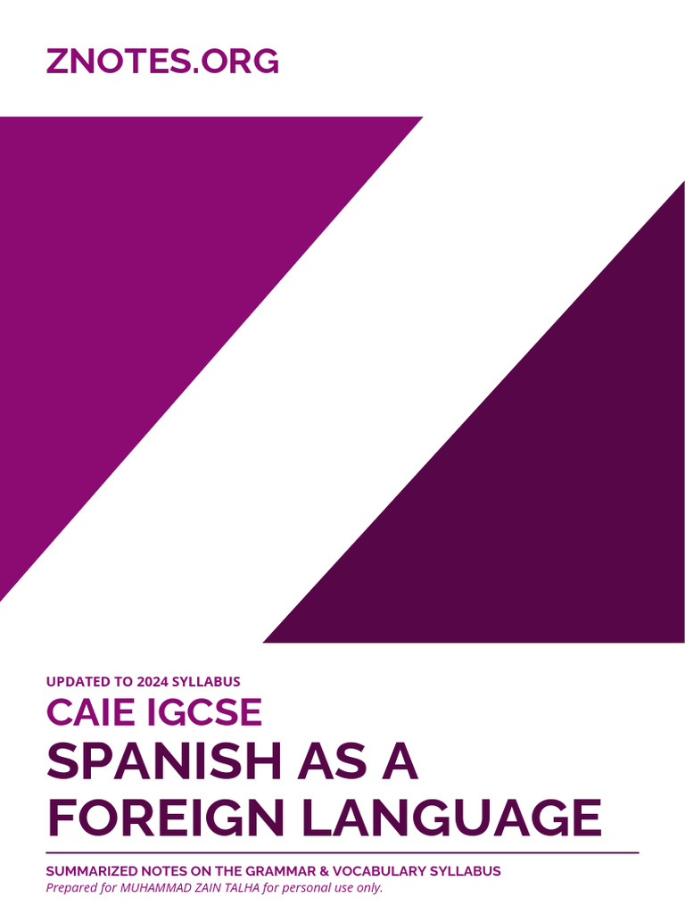Caie Igcse Spanish As A Foreign Language 0530 Grammar and Vocabulary ...