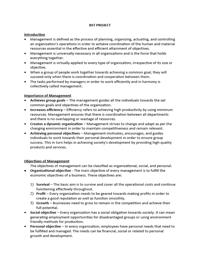 bst project | PDF | Goal | Employment