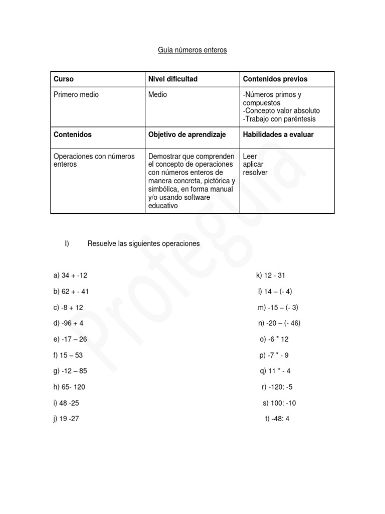 Guia 1 Numeros Enteros | PDF