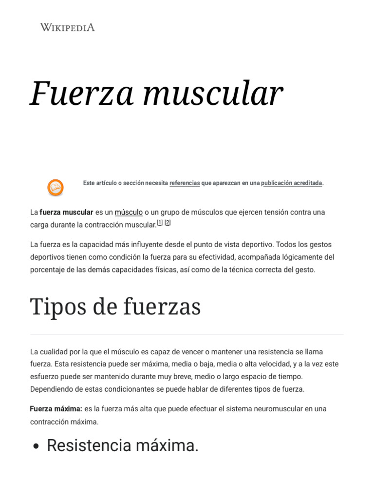 Fuerza Muscular - Wikipedia, La Enciclopedia Libre | PDF | Contracción ...