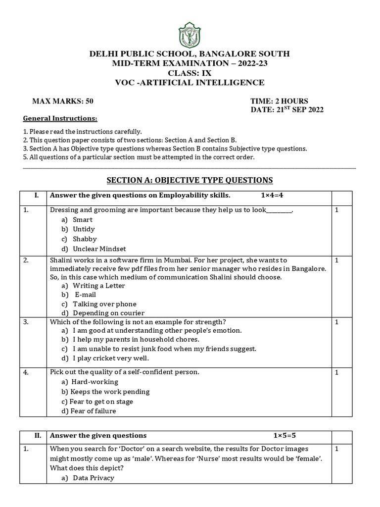 Class 9 Midterm Artificial Intelligence Pdf Artificial Intelligence Intelligence Ai