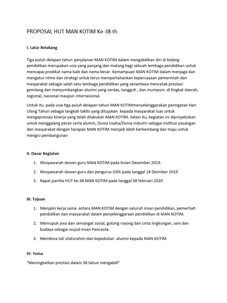 Propasl Hut Man Kotim Tugas | PDF