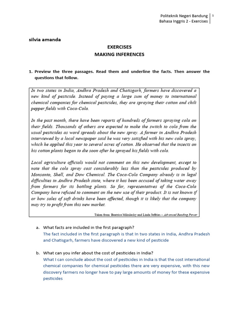 1A - SILVIA AMANDA RAHMAWATI - 7. Making Inferences - Exercises | PDF | Internet | E Commerce