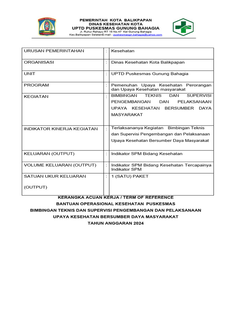 Bimbingan Teknis Kesehatan Puskesmas 2024 | PDF