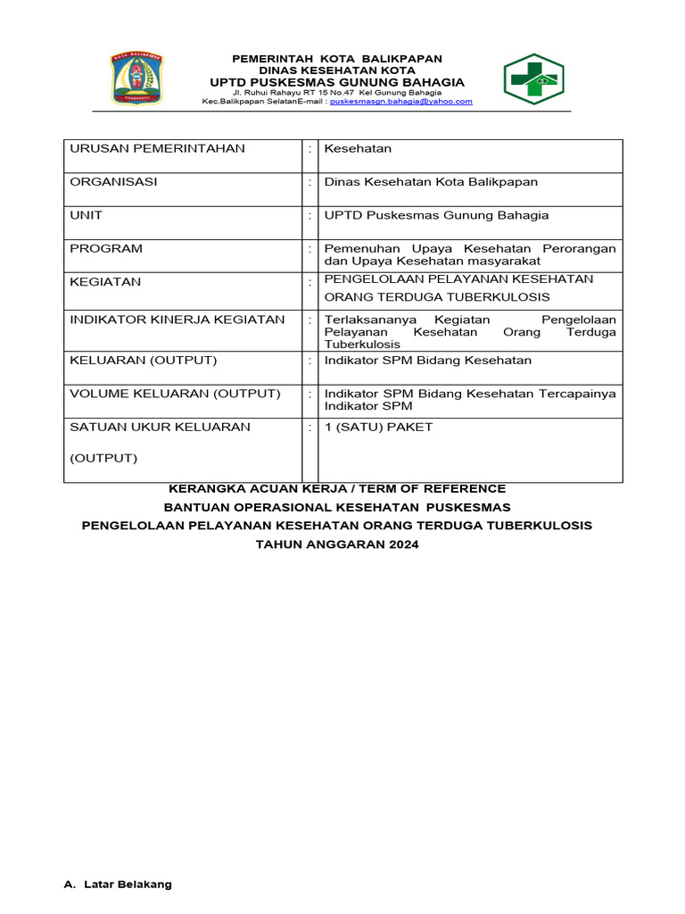 Program TB Puskesmas 2024 | PDF
