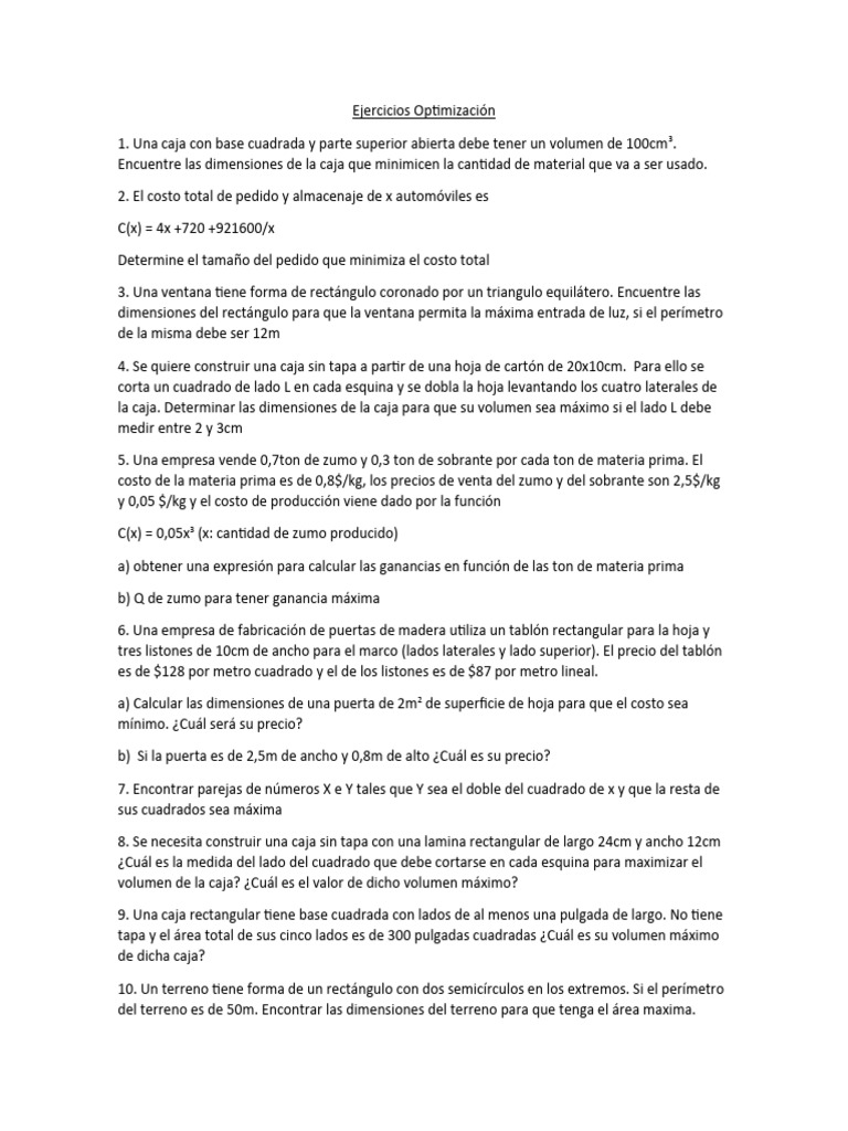 Ejercicios Optimización | PDF