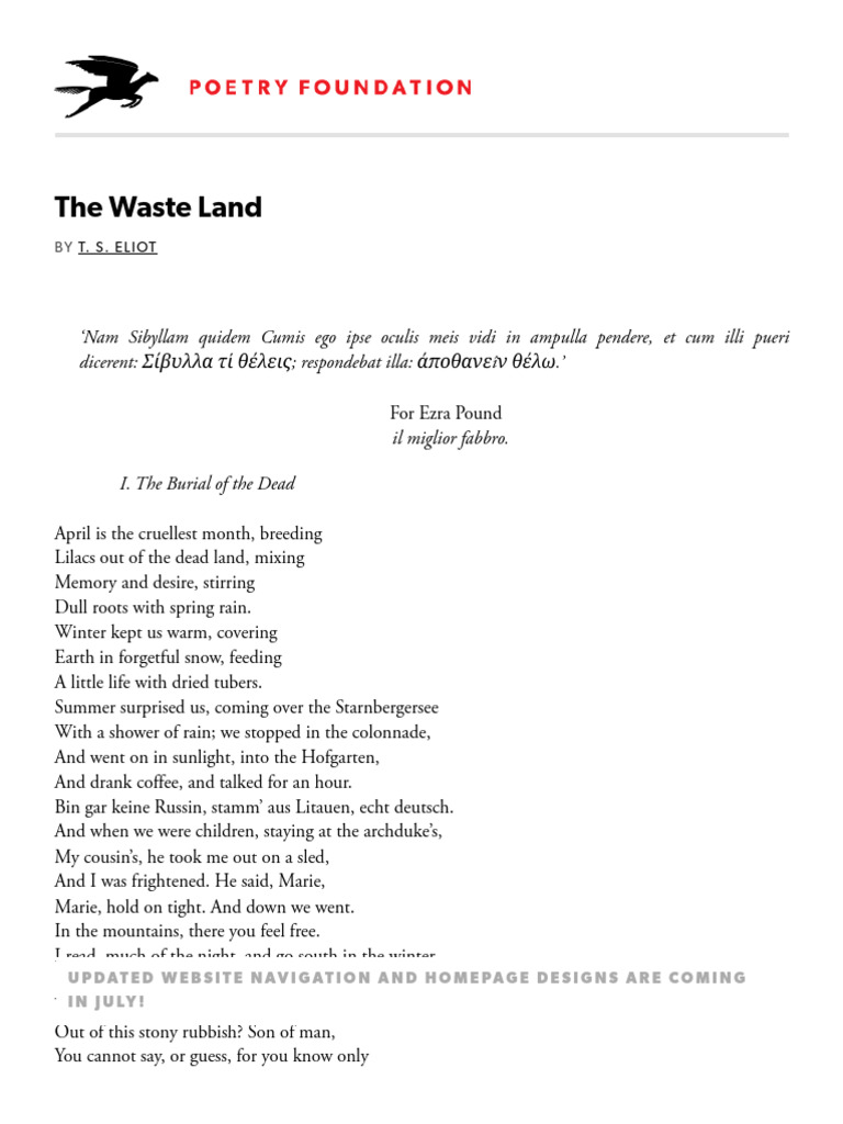 The Waste Land by T. S. Eliot - Poetry Foundation | PDF | Mystery ...