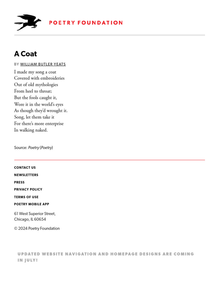 A Coat by William Butler Yeats - Poetry Magazine | PDF