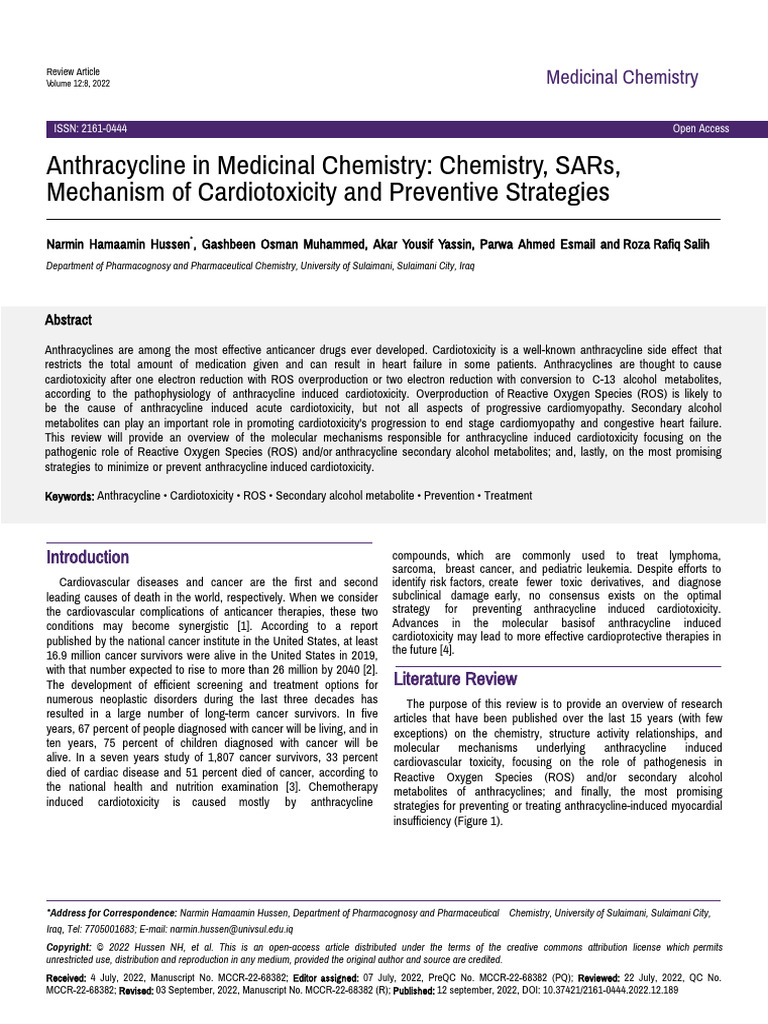 2022-Hussen Et Al-Anthracycline-In-Medicinal-Chemistry-Chemistry-Sars-Mechanism-Of ...