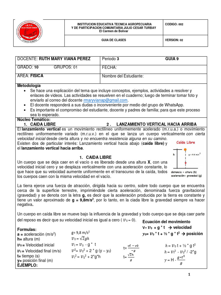 10 Guia9. Caida Libre Lanzamiento Vertical Hacia Arriba | PDF | Gravedad | Cantidad