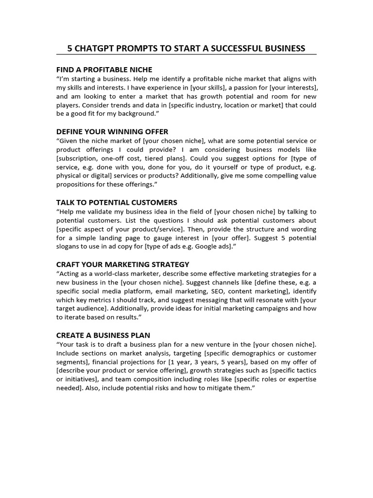 5 ChatGPT Prompts To Start A Successful Business | PDF